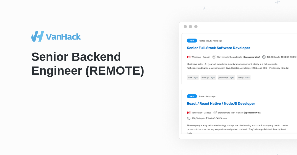 Senior Backend Engineer (REMOTE) - VanHack